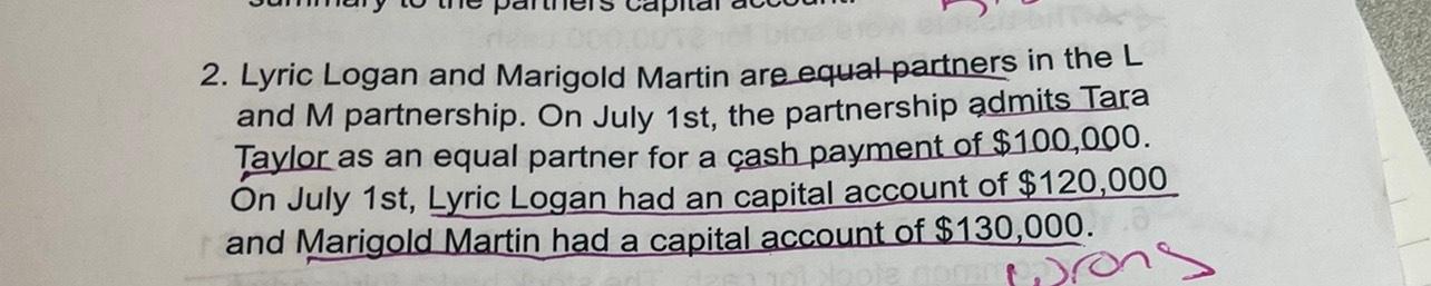 Solved 2. Lyric Logan and Marigold Martin are equal partners | Chegg.com