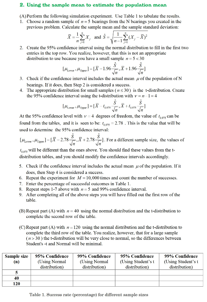 2. Using the sample mean to estimate the population | Chegg.com