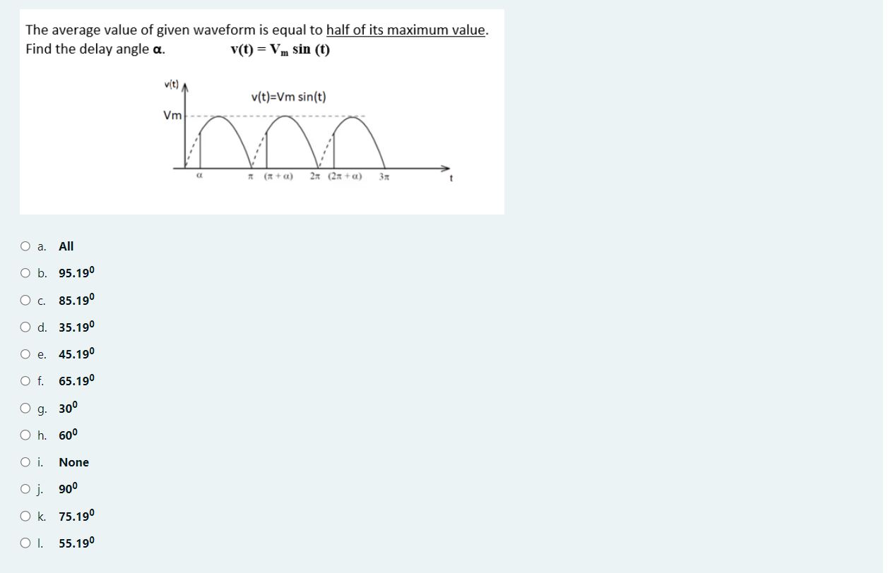 Solved The average value of given waveform is equal to half | Chegg.com