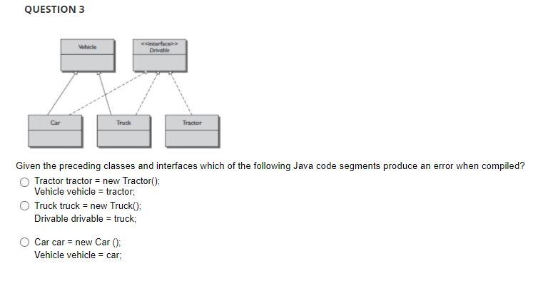 Solved QUESTION 3 interfaces Drivable ca Truck Tractor Given | Chegg.com