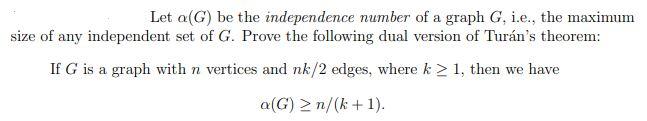Solved Let a(G) be the independence number of a graph G. | Chegg.com
