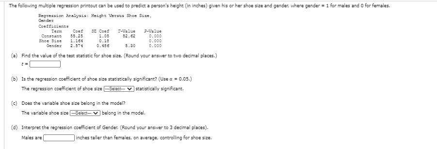 Solved The following multiple regression printout can be | Chegg.com