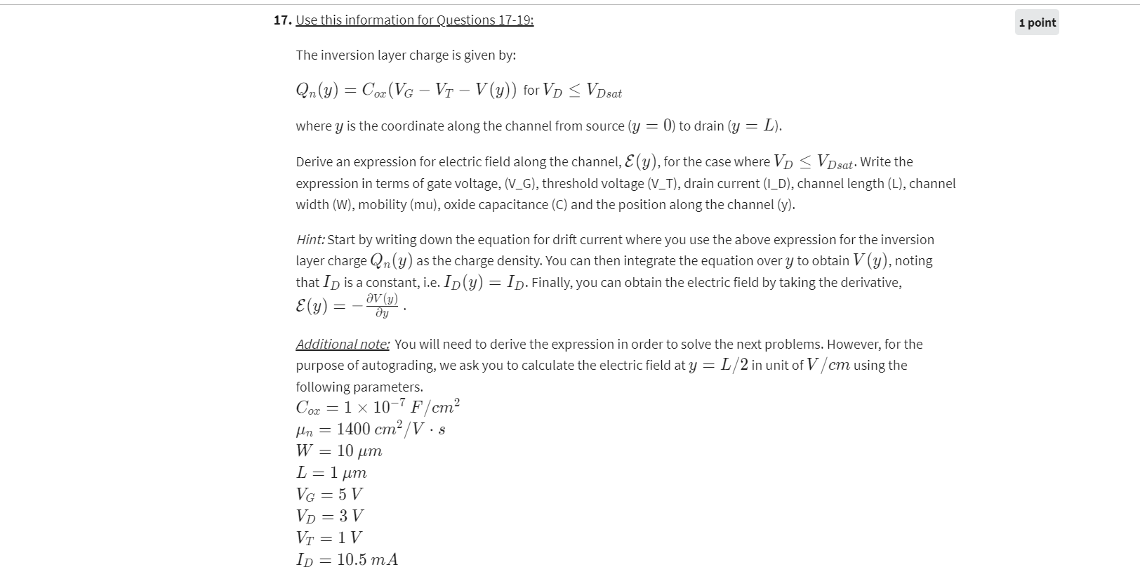 Solved 7. Use this information for Questions 17-19: The | Chegg.com