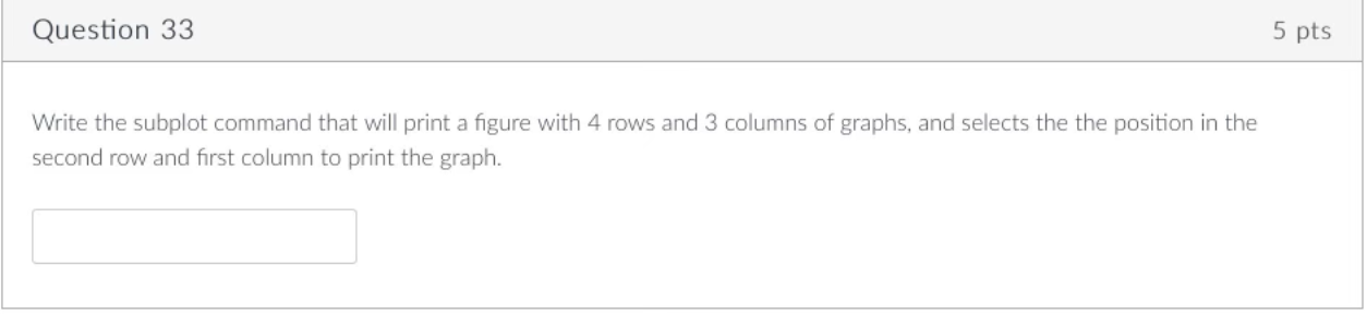 Solved Question 33 5 pts Write the subplot command that will | Chegg.com