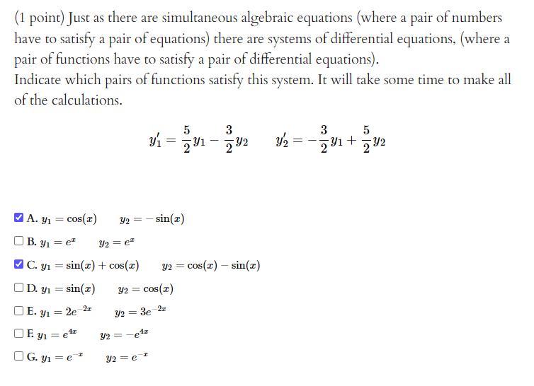 Solved Which pair of functions satisfy the system of | Chegg.com