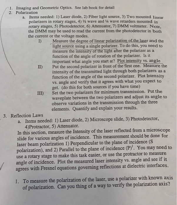 Solved 1. Imaging and Geometric Optics. See lab book for | Chegg.com