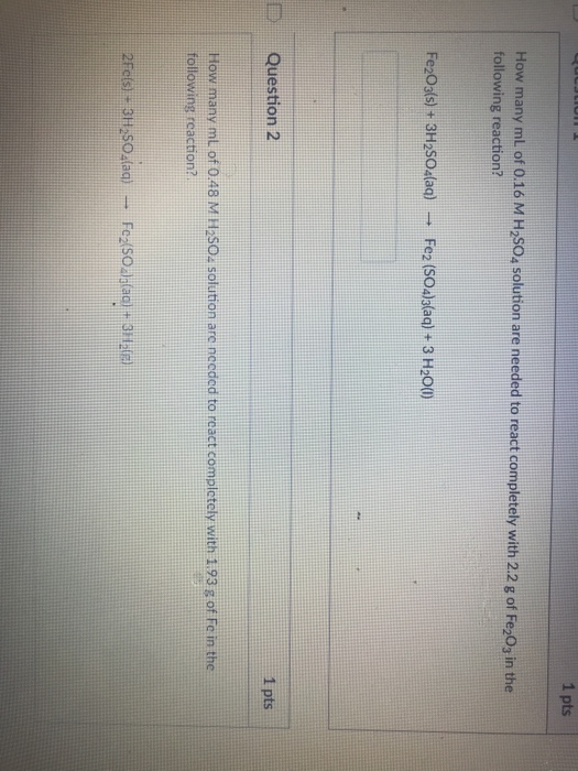 Solved 1 pts How many ml of 016 M H2SO4 solution are needed | Chegg.com