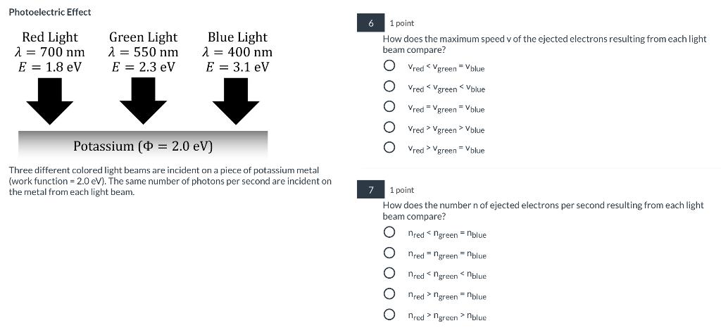 Solved Photoelectric Effect 6 Red Light i= 700 nm E = 1.8 eV | Chegg.com