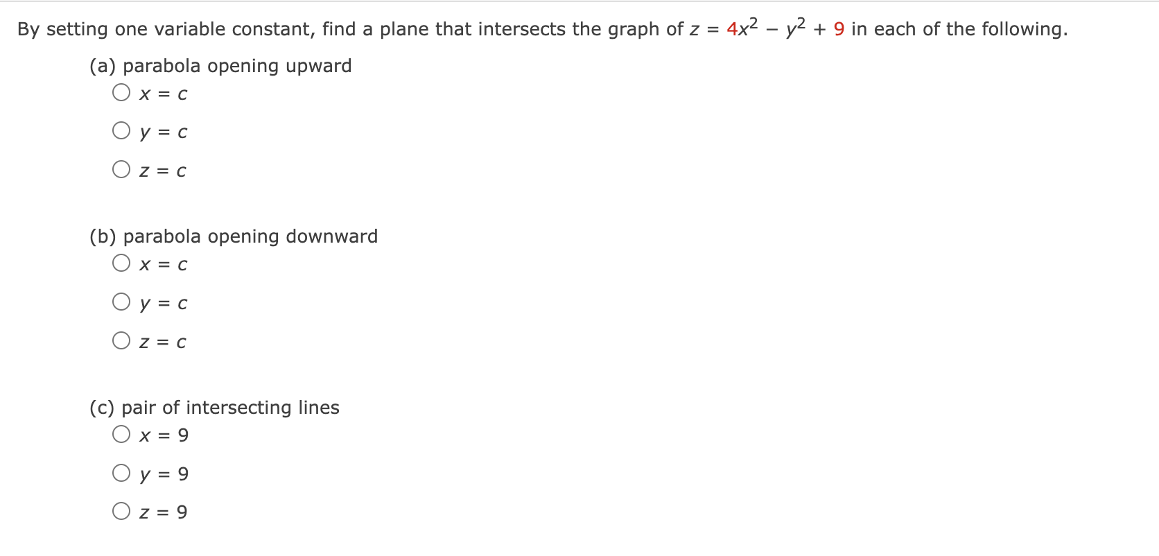 Solved By Setting One Variable Constant Find A Plane That