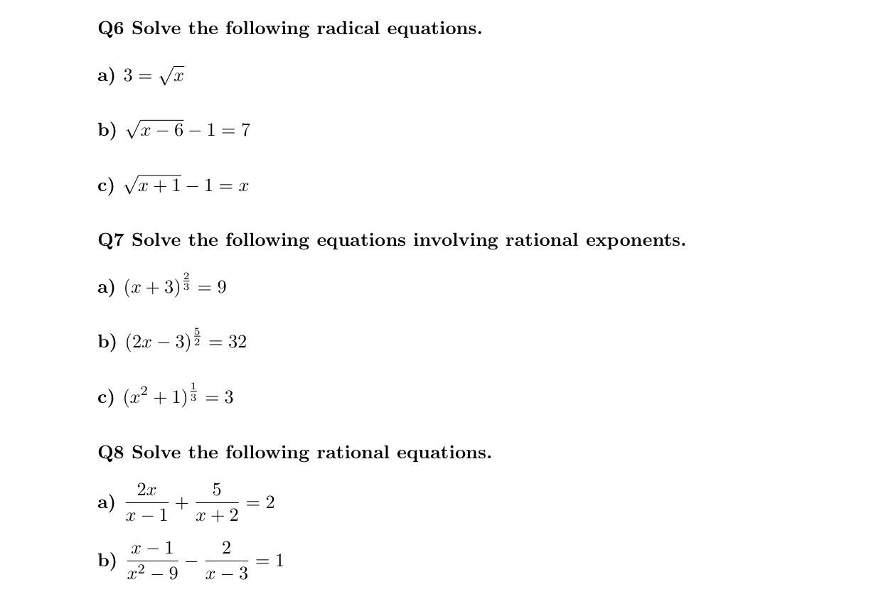 Solved Q6 Solve the following radical equations. a) 3 = 1x | Chegg.com