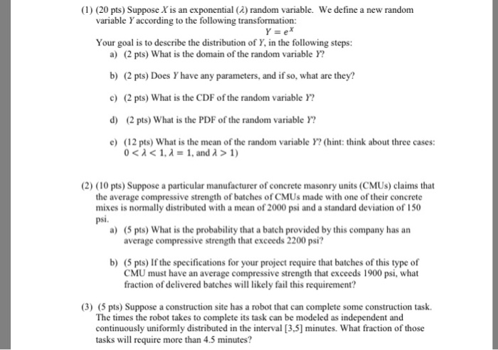 Solved 1 20 Pts Suppose Xis An Exponential 2 Random 