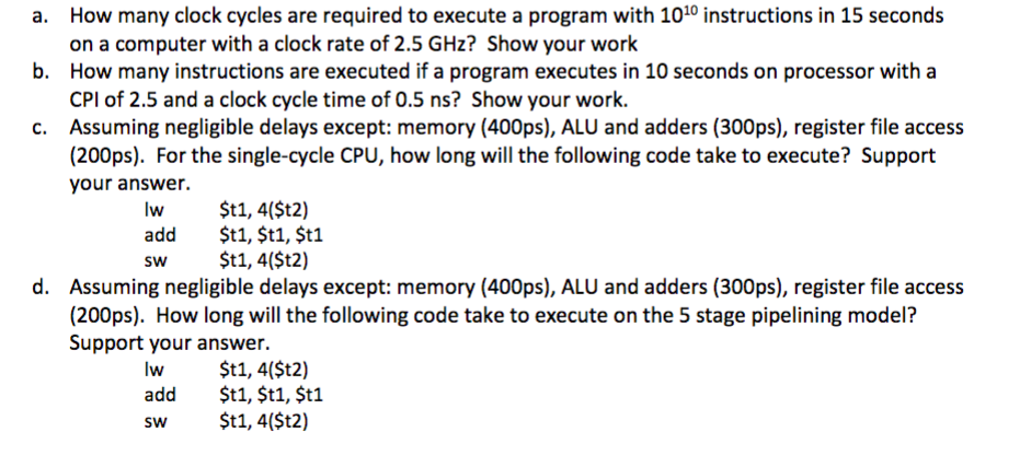 3. 20 points a. How many clock cycles are required to | Chegg.com