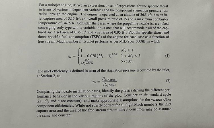 Solved For a turbojet engine, derive an expression, or set | Chegg.com