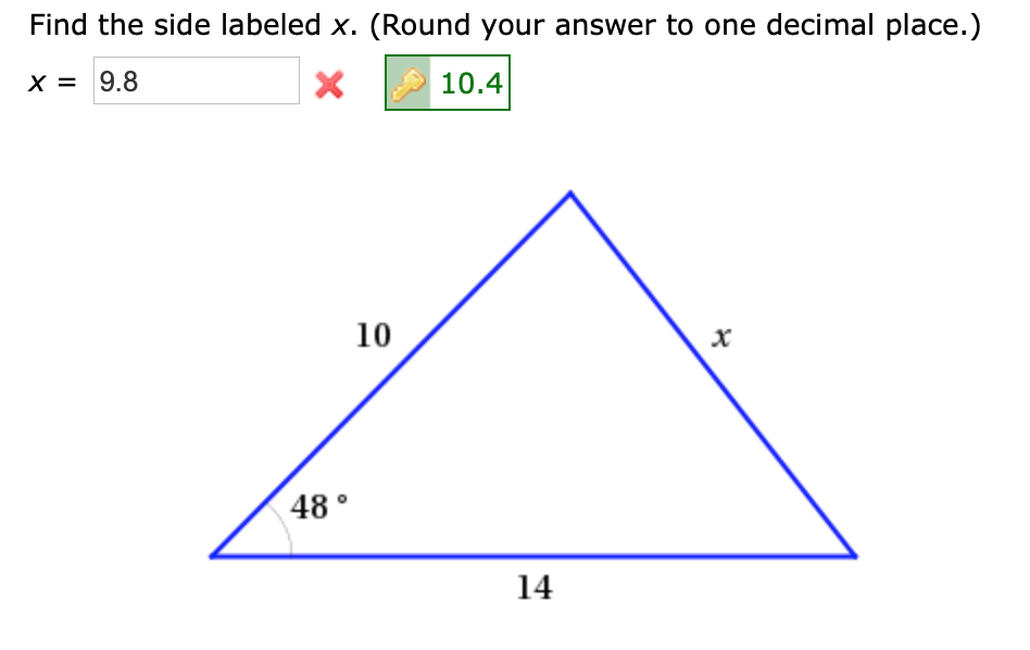 Solved Find the side labeled x. (Round your answer to one | Chegg.com