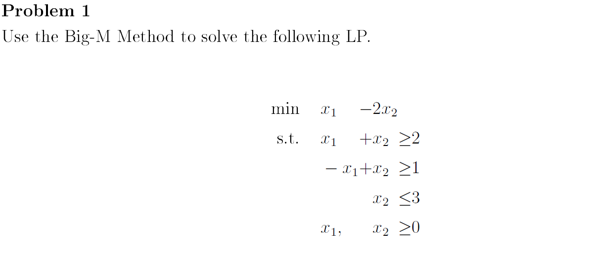 Solved Use the Big-M Method to solve the following LP. | Chegg.com