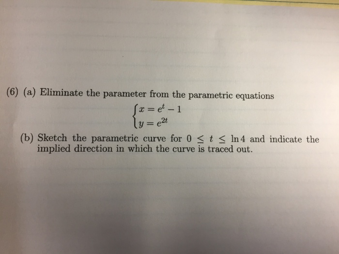 Solved (6) (a) Eliminate the parameter from the parametric | Chegg.com