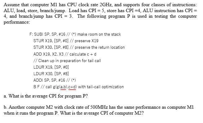 Solved Assume that computer M1 has CPU clock rate 2GHz, and | Chegg.com