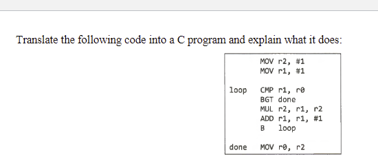 Solved Translate the following code into a C program and | Chegg.com
