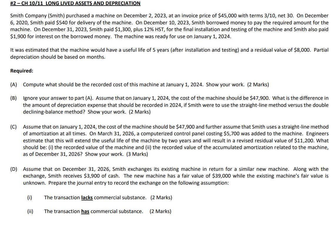 Solved \#2 - CH 10/11 LONG LIVED ASSETS AND DEPRECIATION | Chegg.com