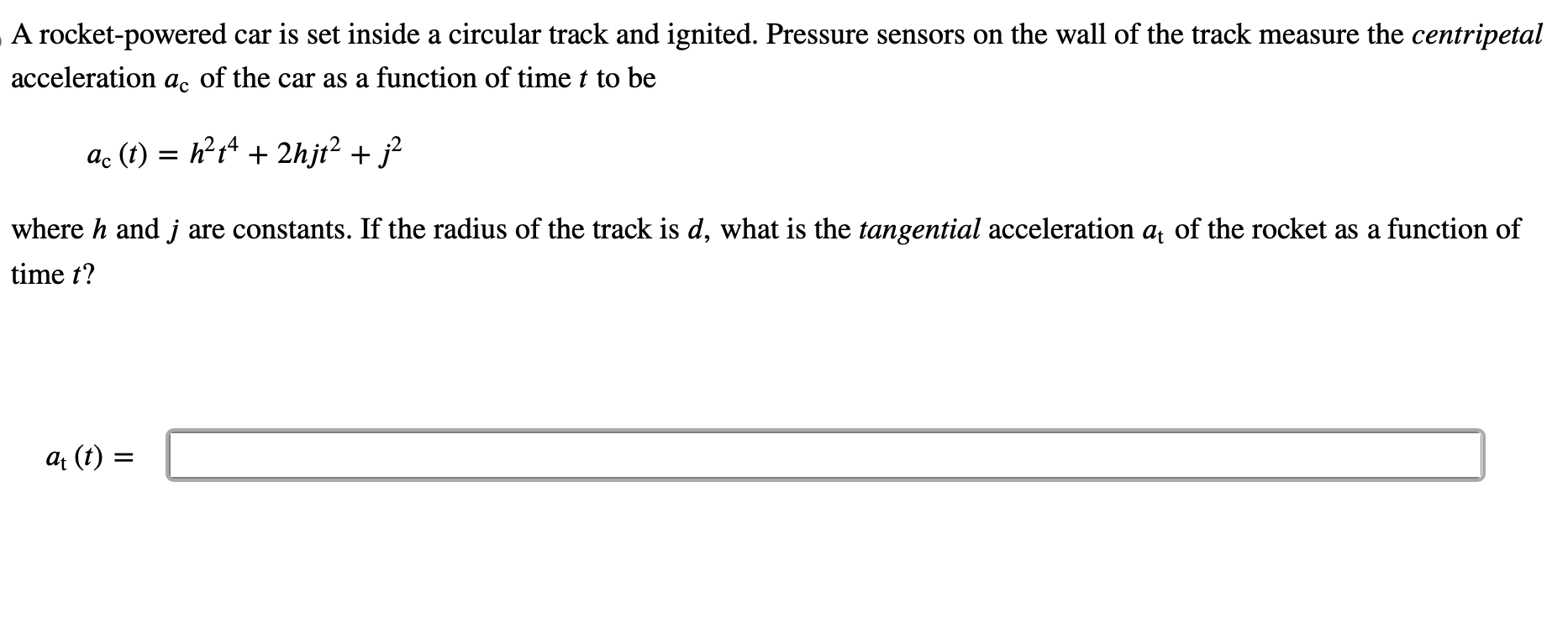 Solved A rocket-powered car is set inside a circular track | Chegg.com