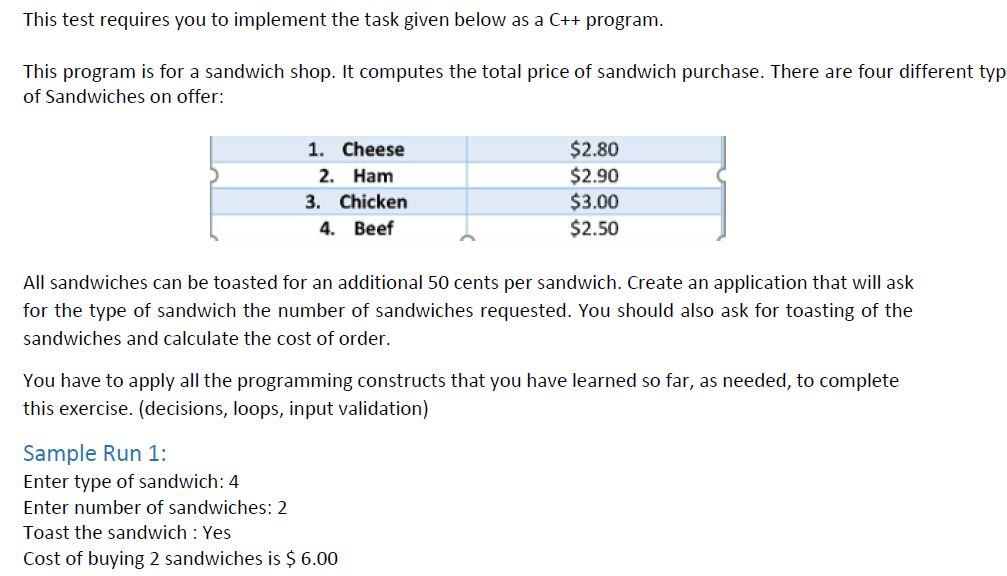 Solved This test requires you to implement the task given | Chegg.com