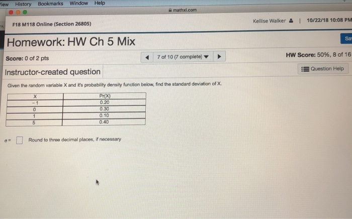 Solved iew History Bookmarks Window Help mathxl.com Kellise | Chegg.com