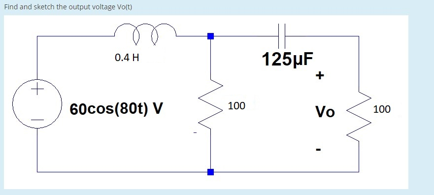 Solved Find and sketch the output voltage Vo(t) 0.4 H 125uF | Chegg.com