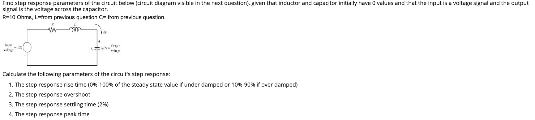 Solved Find step response parameters of the circuit below | Chegg.com