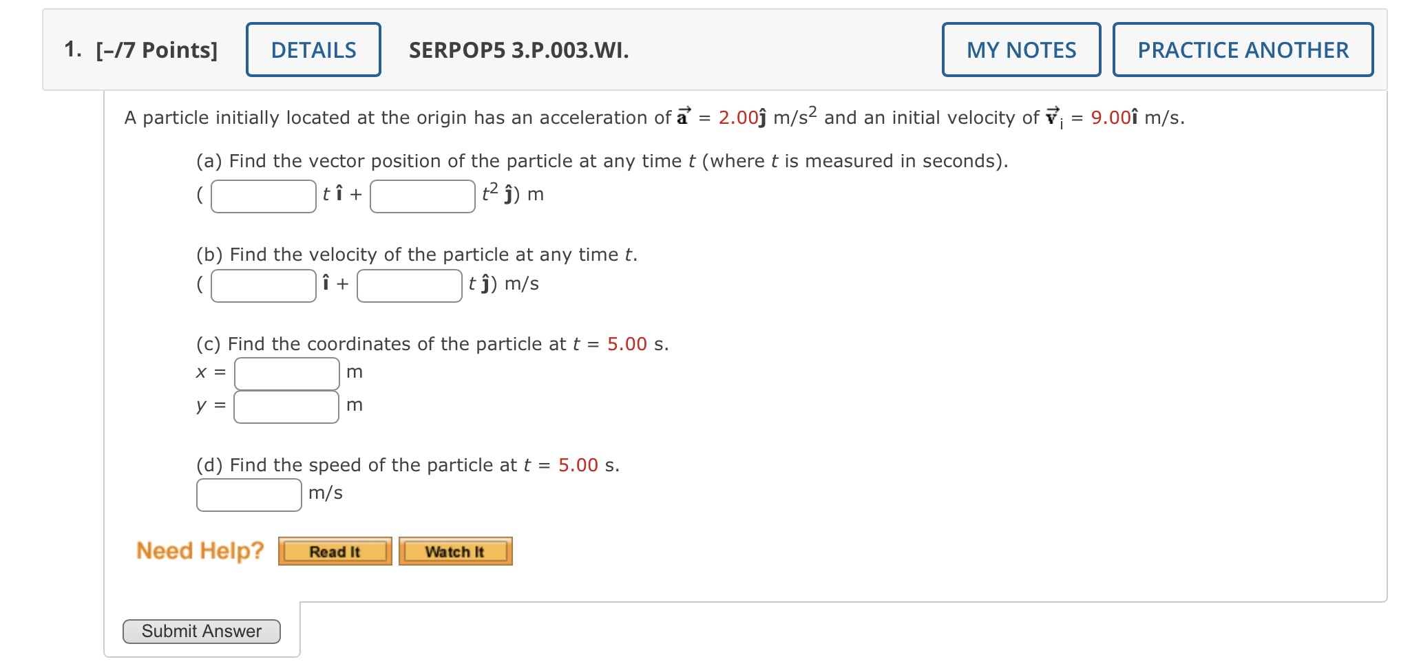 Solved A particle initially located at the origin has an | Chegg.com
