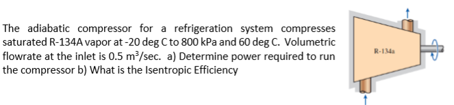 Solved The adiabatic compressor for a refrigeration system | Chegg.com