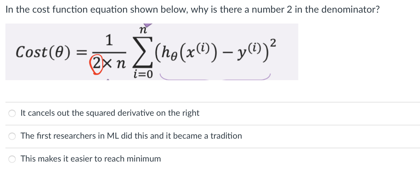 Solved In the cost function equation shown below, why is | Chegg.com