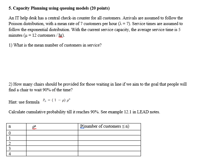 Solved 5. Capacity Planning using queuing models (20 points) | Chegg.com