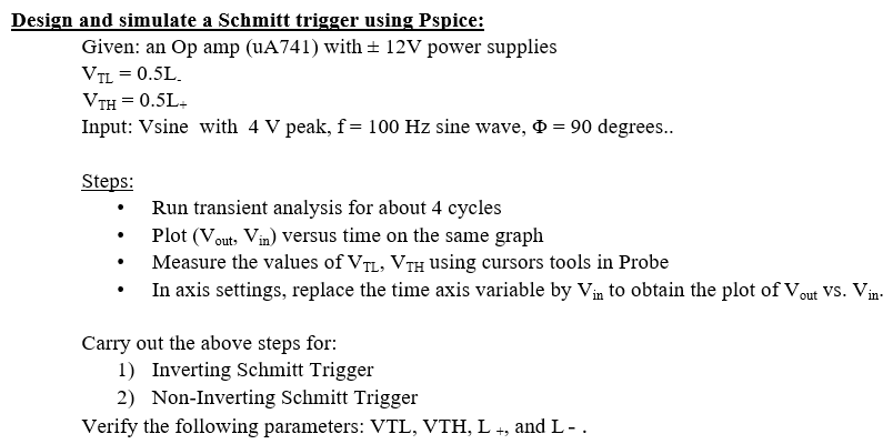 ign and simulate a Schmitt trigger using Pspice: | Chegg.com