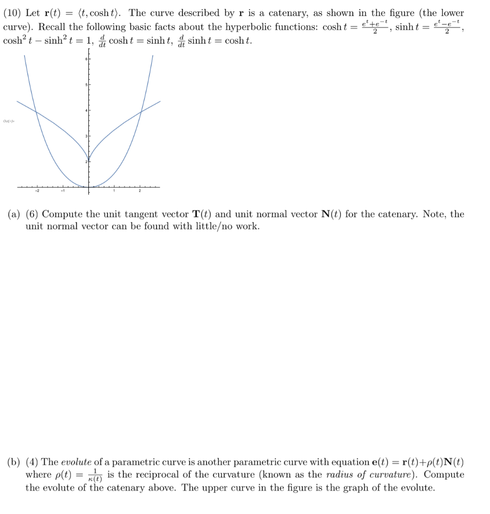 Solved (10) Let r(t) = (t, cosht). The curve described by r | Chegg.com