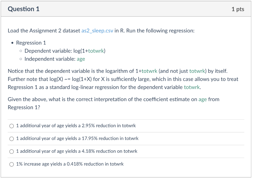 Solved Load The Assignment 2 Dataset As2sleepcsv In R Run 