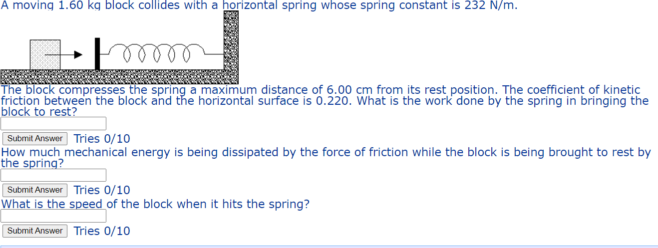 Solved The block compresses the spring a maximum distance of | Chegg.com