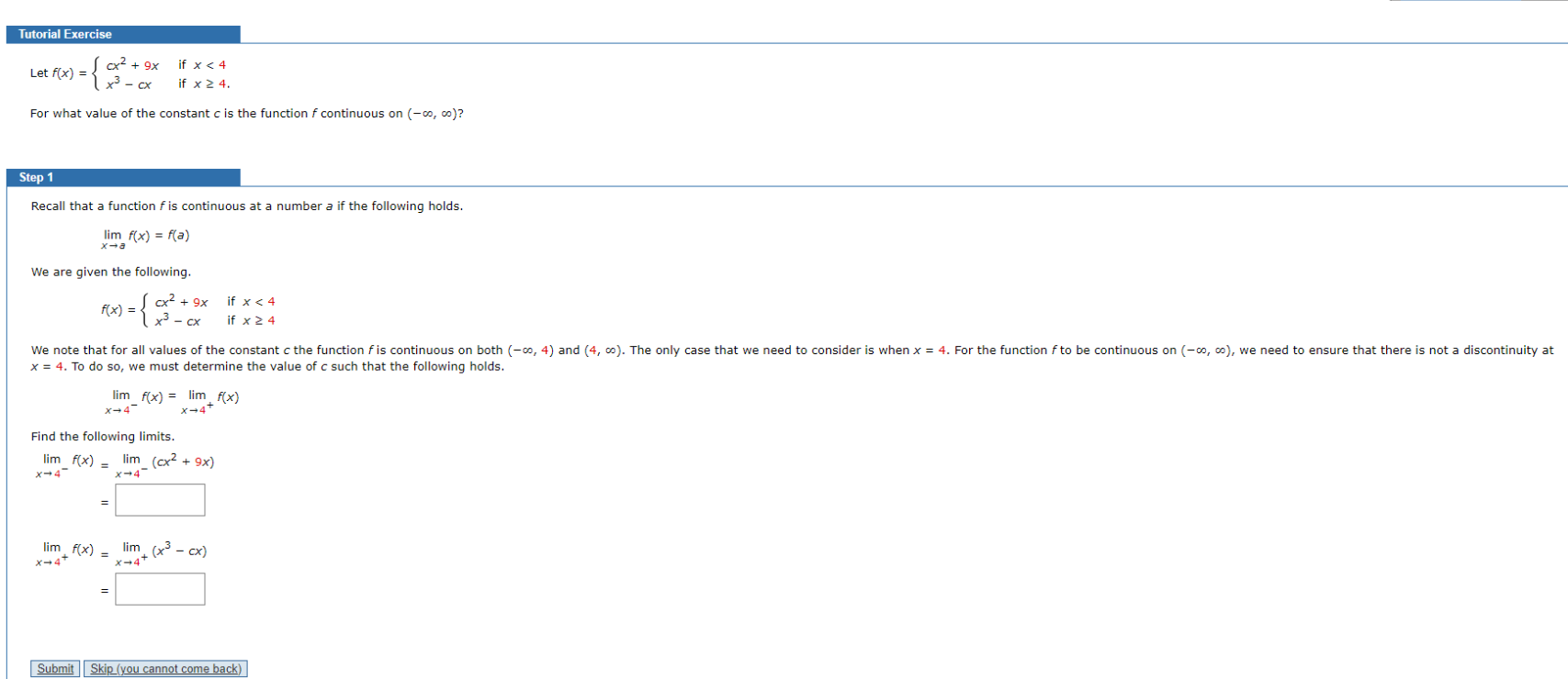 Solved Let f(x)={cx2+9xx3−cx if x