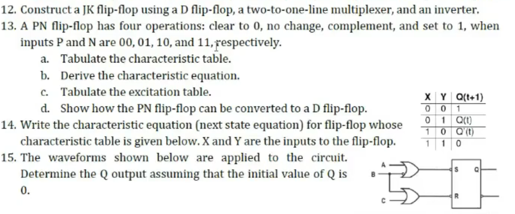 Solved 12. ﻿Construct a JK flip-flop using a D flip-flop, a | Chegg.com