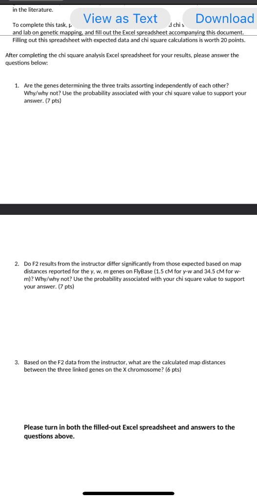 and lab on genetic mapping, and fill out the Excel | Chegg.com