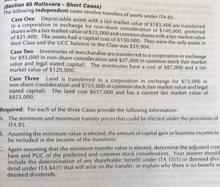 Solved (Section 85 Rollovers - Short Cases) The following | Chegg.com