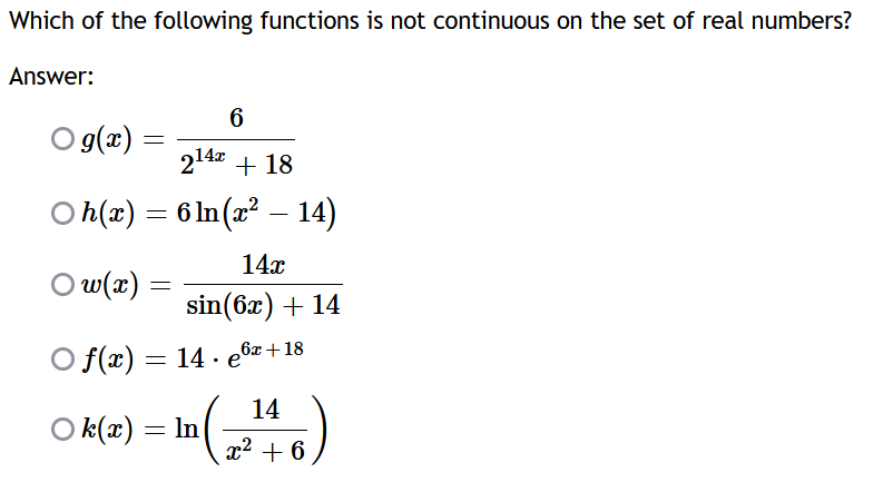 Solved Which of the following functions is not continuous on | Chegg.com