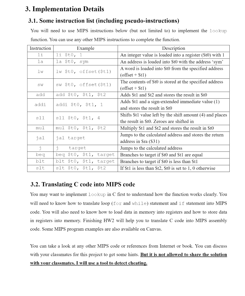 You Will Implement A Simple Function Lookup Int 