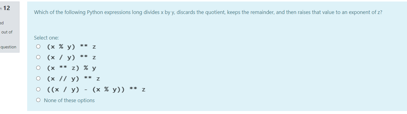 Solved 12 Which of the following Python expressions long | Chegg.com