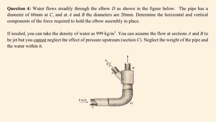 Solved Question 4: Water flows steadily through the elbow D | Chegg.com