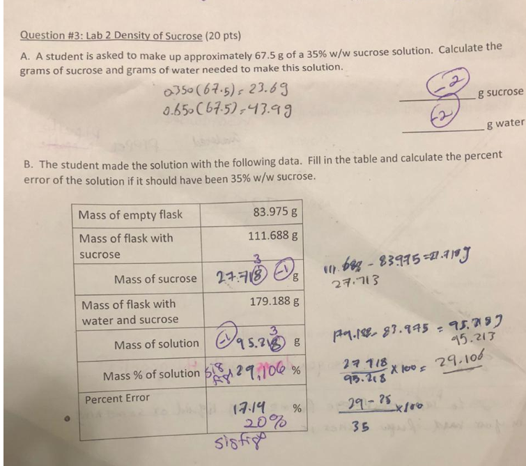 Solved Question #3: Lab 2 Density of Sucrose (20 pts) A. A | Chegg.com