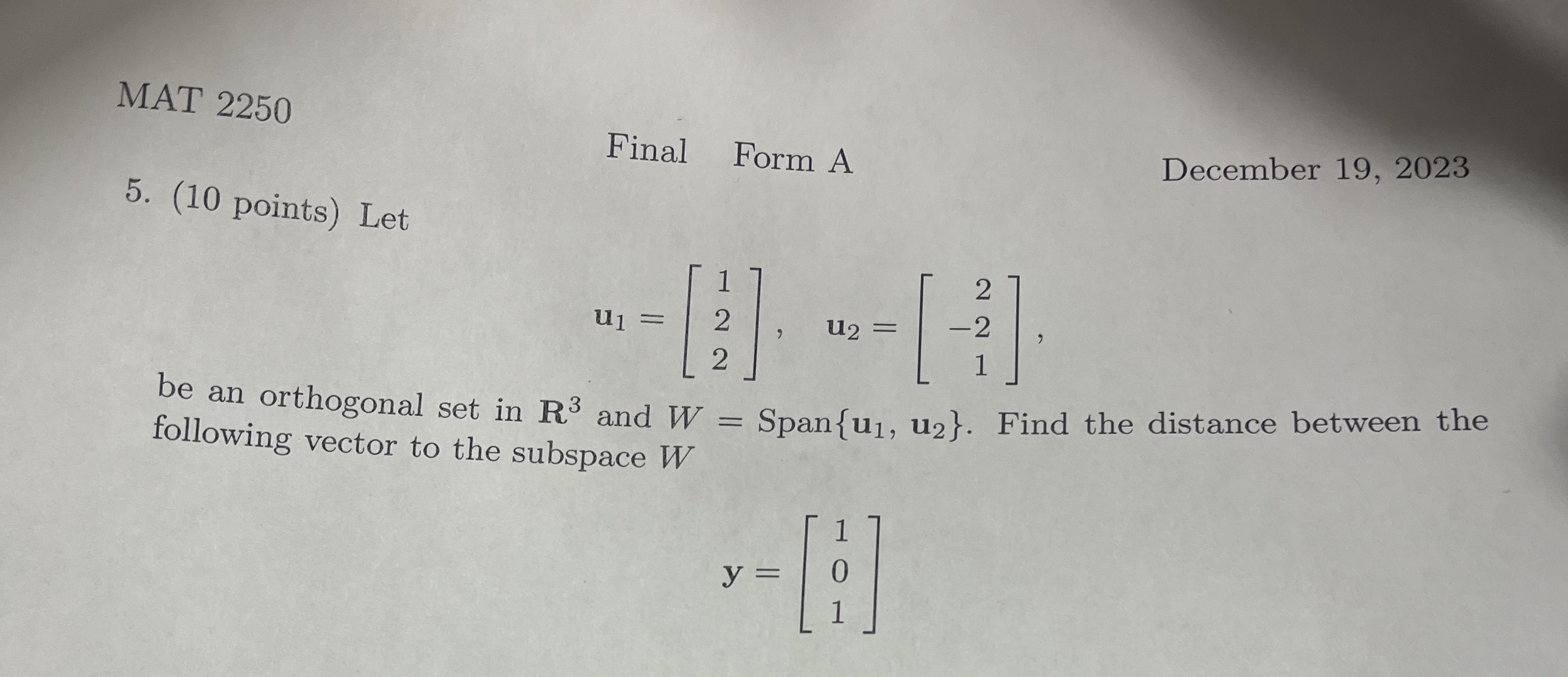 Solved (10 ﻿points) ﻿Letu1=[122],u2=[2-21]be an orthogonal | Chegg.com