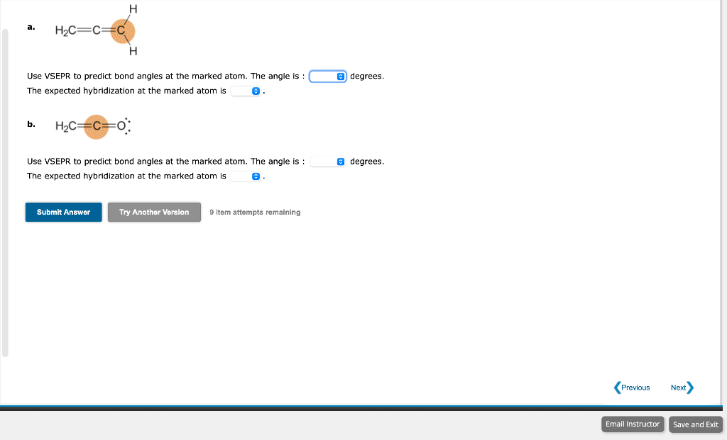 Solved Use VSEPR to predict bond angles at the marked atom. | Chegg.com
