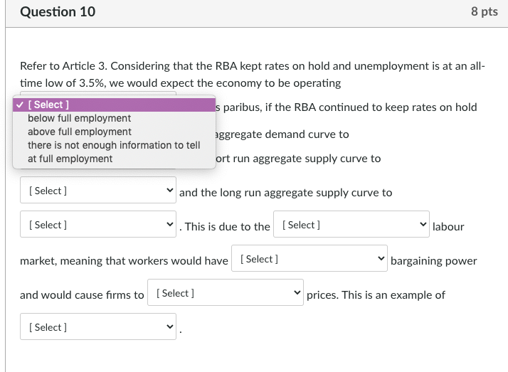 Solved Refer to Article 3. Considering that the RBA kept | Chegg.com
