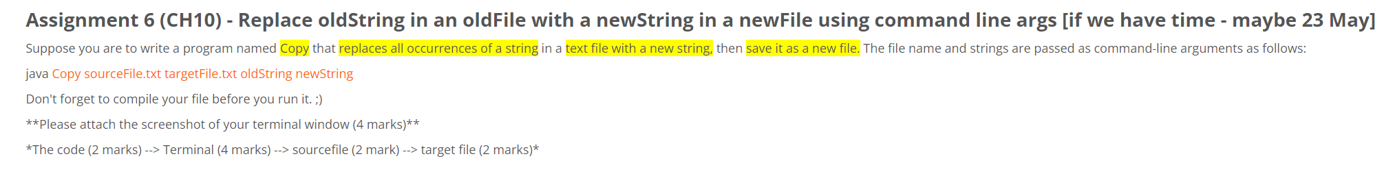Solved Assignment 6 (CH10) - Replace oldString in an oldFile | Chegg.com