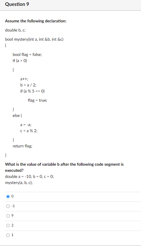 Solved Question 9 Assume the following declaration: double | Chegg.com